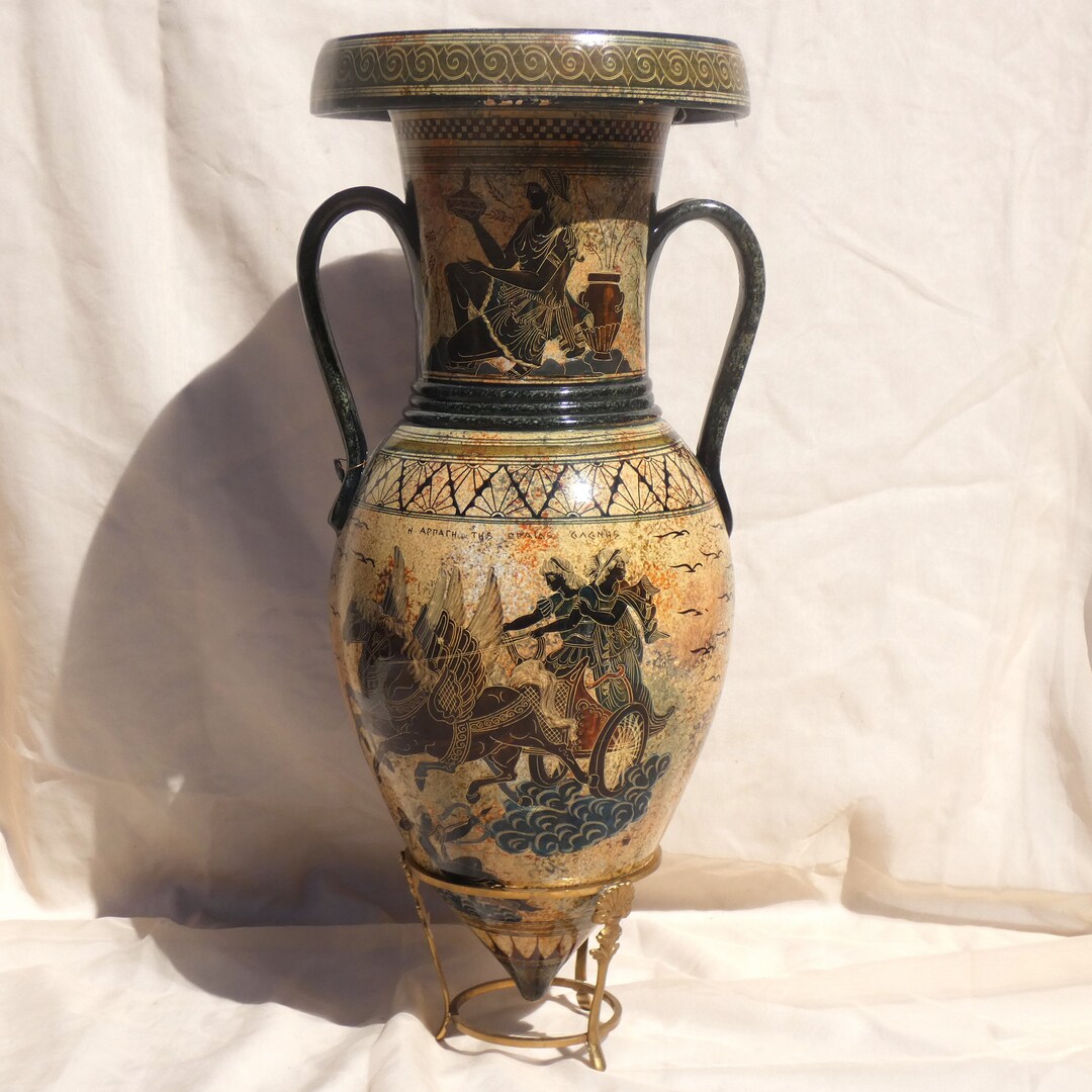 Large 23 Greek Museum Replica Mythological Scenes Amphora Vase on Brass ...