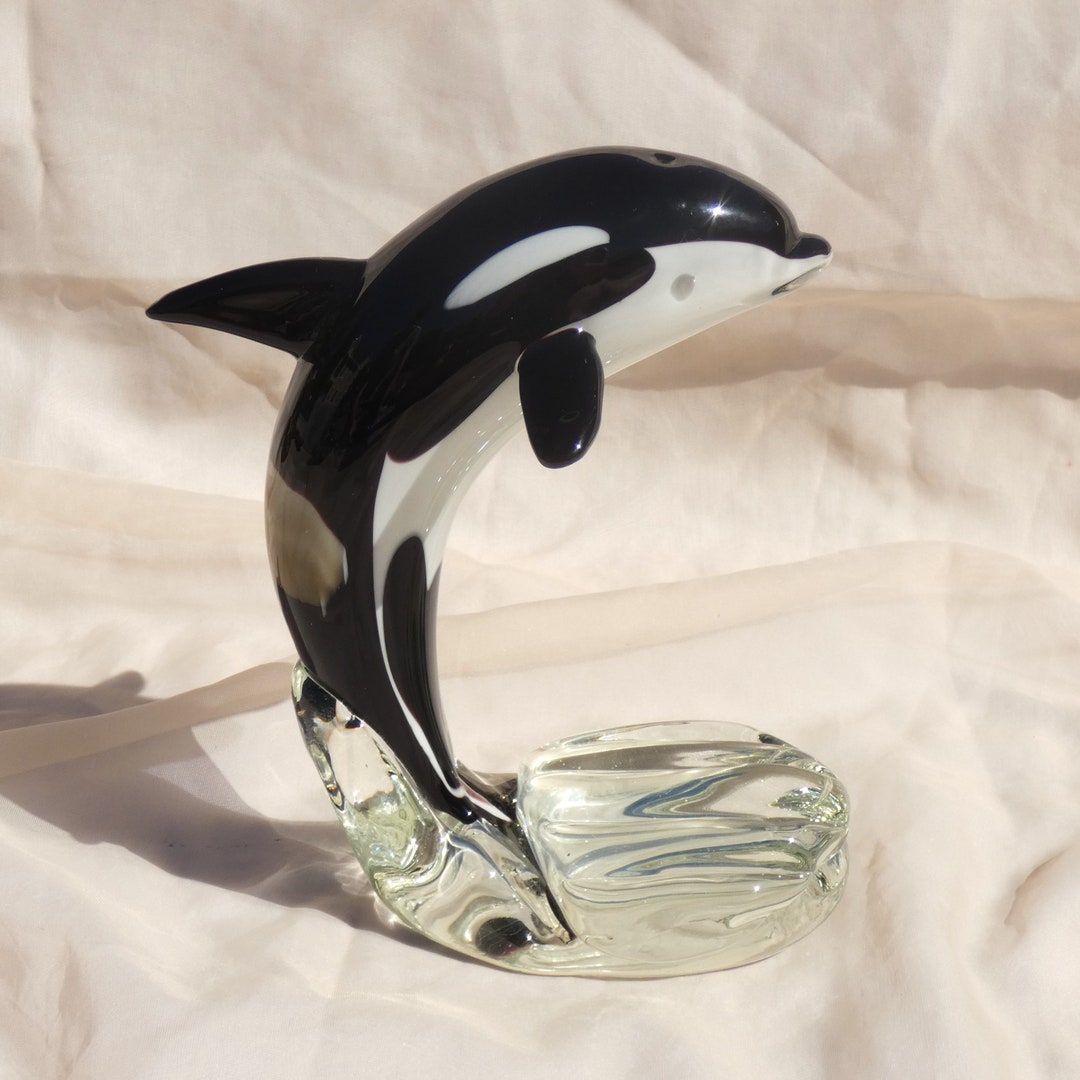 Blown Glass Orca Killer Whale on Wave Sculpture Handmade - Etsy