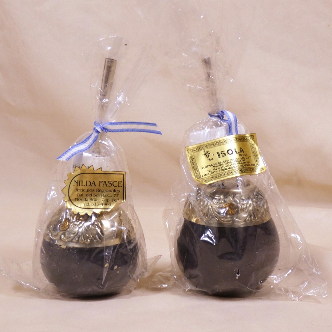 Argentine Yerba Mate Tea Gourd Cup With Tooled Silver Rim and Bombilla ...