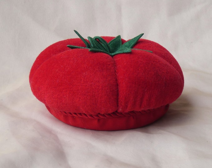 4.5 Red Velvet Tomato Pin Needle Cushion Sewing Embroidery Vintage Mid ...