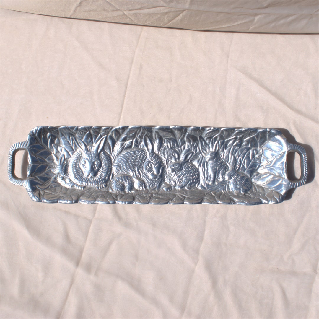 Pewter Serving Tray With Bunny Motif Made in India - Etsy