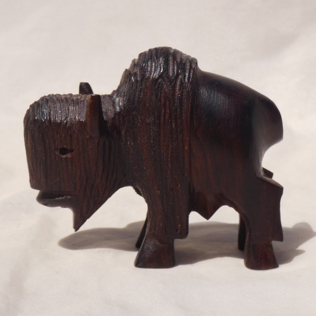 Hand Carved Ironwood Bison Small Handmade Vintage Sculpture Statue ...