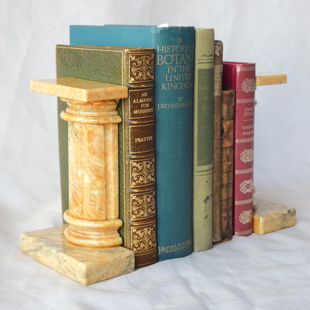 Italian Stone Column Bookends Alabaster Vintage Carved Greek Roman ...