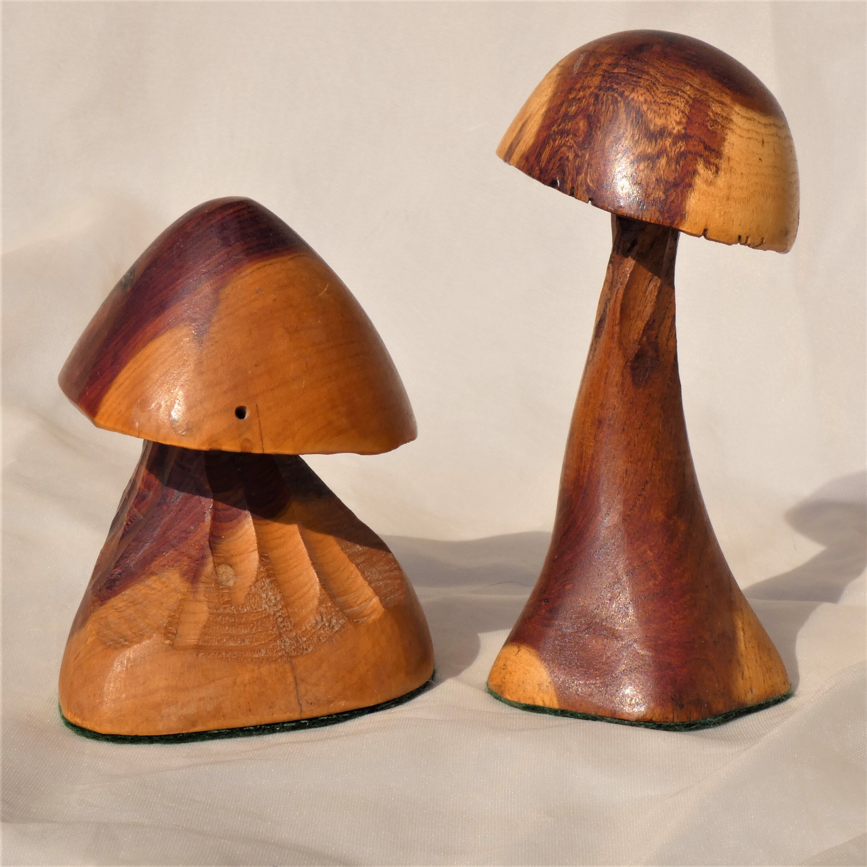 Carved Wood Mushroom Sculptures Pair Handmade MCM Mid-century ...