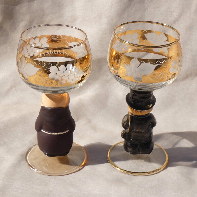 Friar Tuck Monk and Chimney Sweep Goebel Hummel Wine Glass Pair Vintage ...