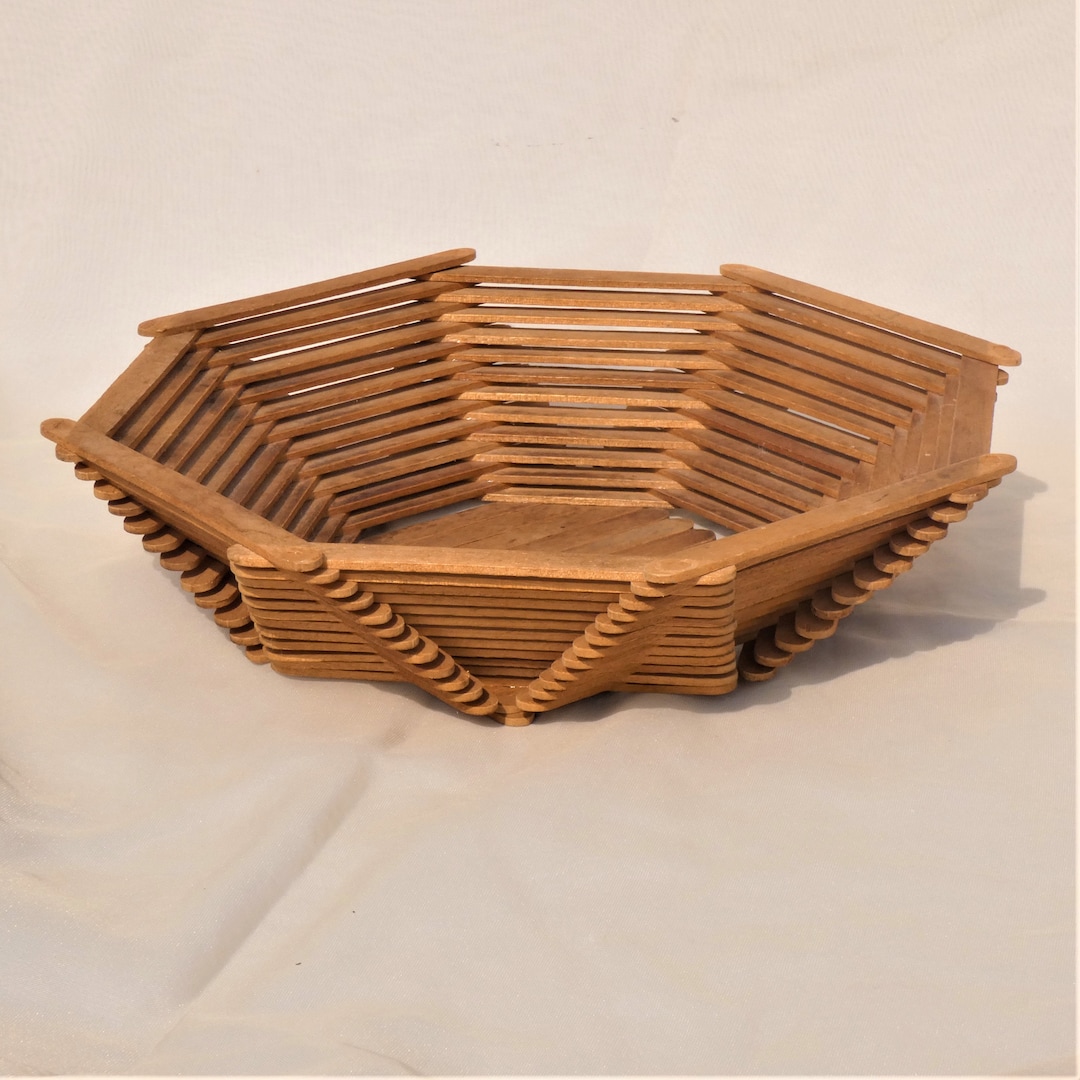 Tramp Art Wooden Popsicle Stick Bowl Basket Handmade Vintage - Etsy