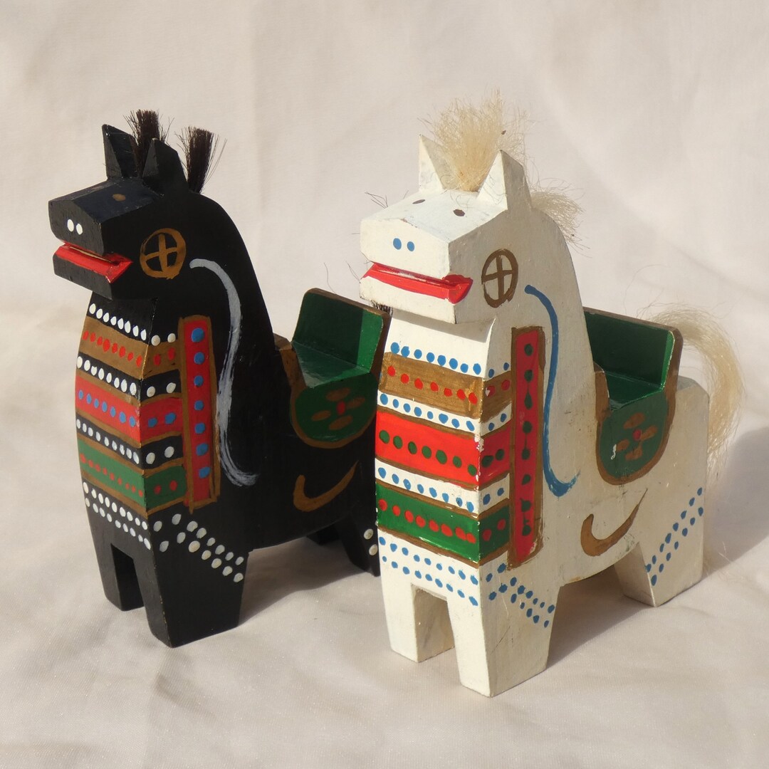 Japanese Yawata Uma Horses Folk Art Wood Hand Painted Carved Vintage ...