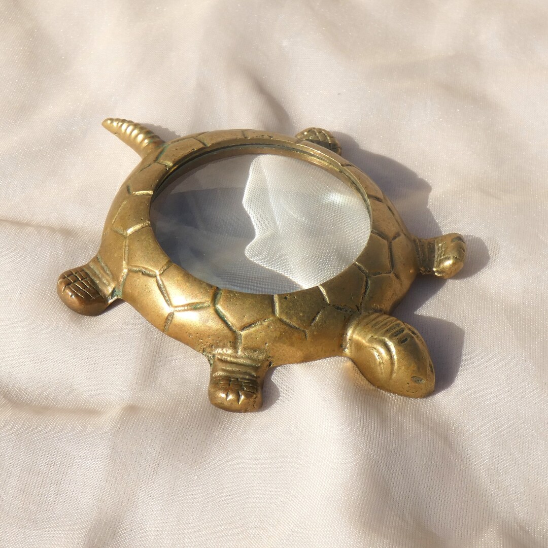 Brass Turtle Magnifying Glass Desk Paperweight Vintage Novelty Office ...