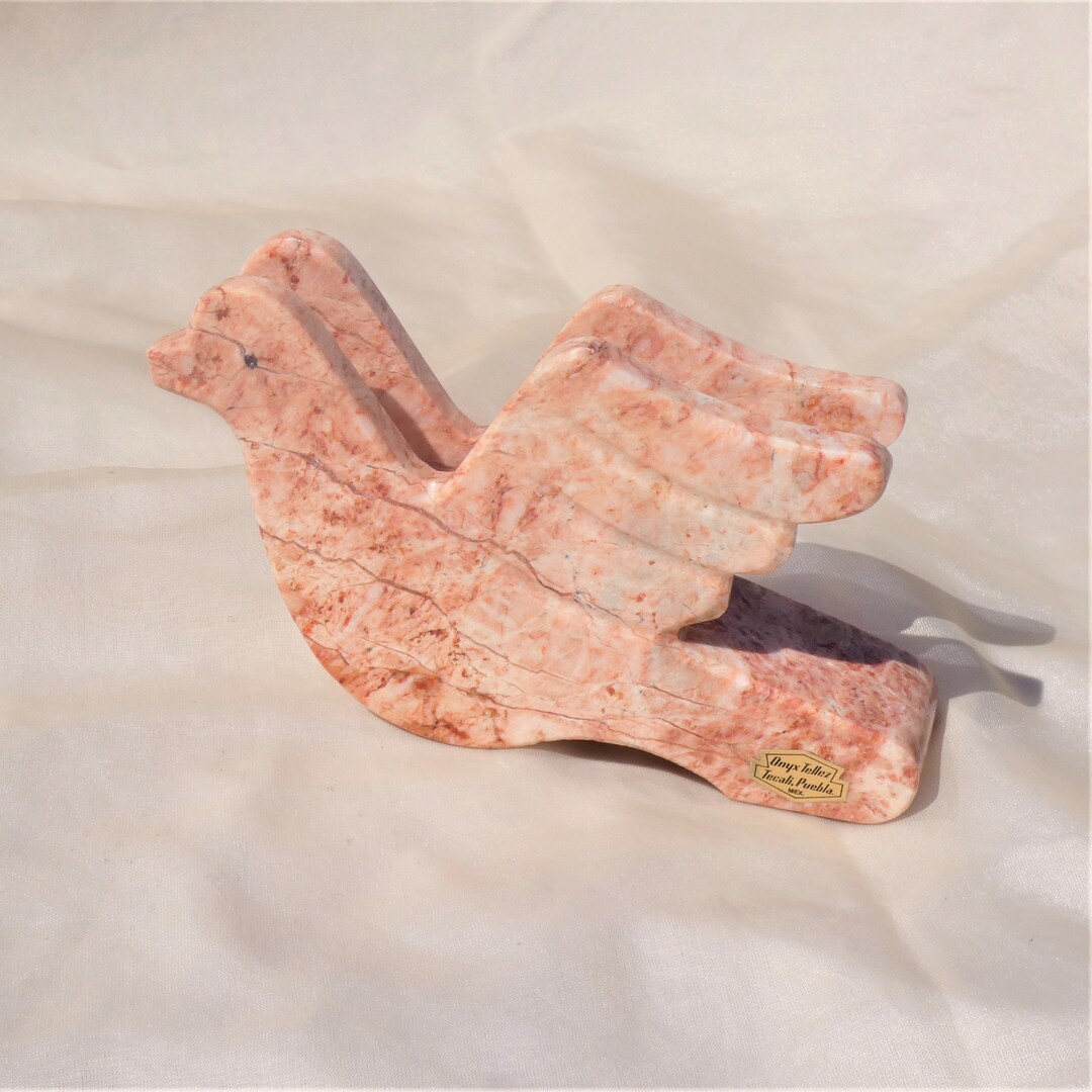 Pink Onyx Stone Dove Napkin Holder Mexico Handmade Carved Alabaster ...