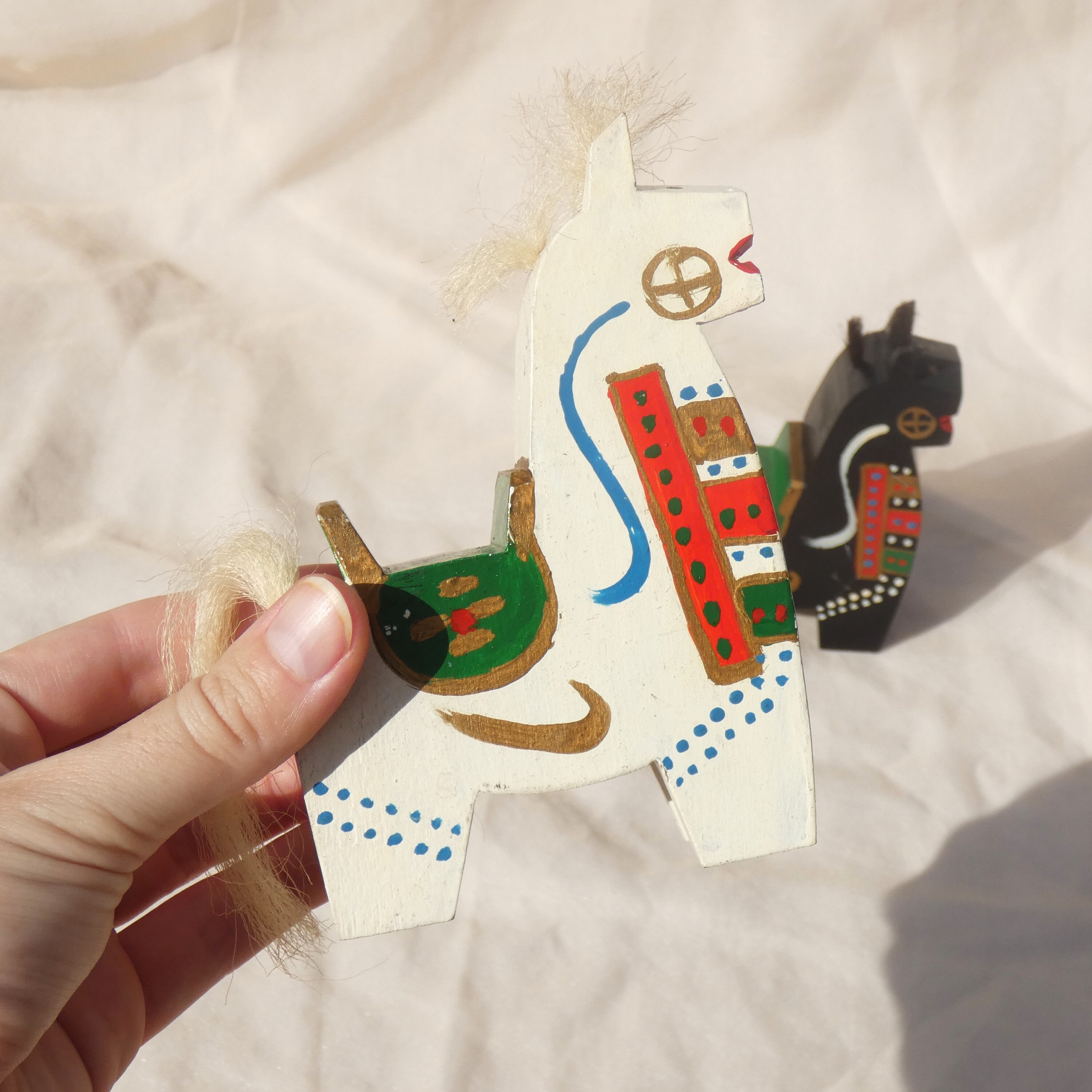 Pair of Japanese Yawata Uma Folk Art Wood Horses Black White Hand ...