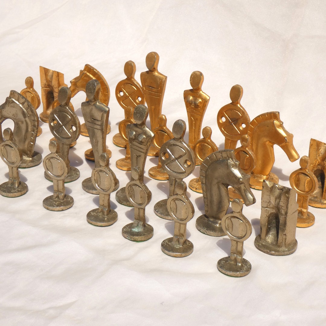 Greek Chess Set COMPLETE Handmade Cast Metal Cycladic Cyclades Vintage ...