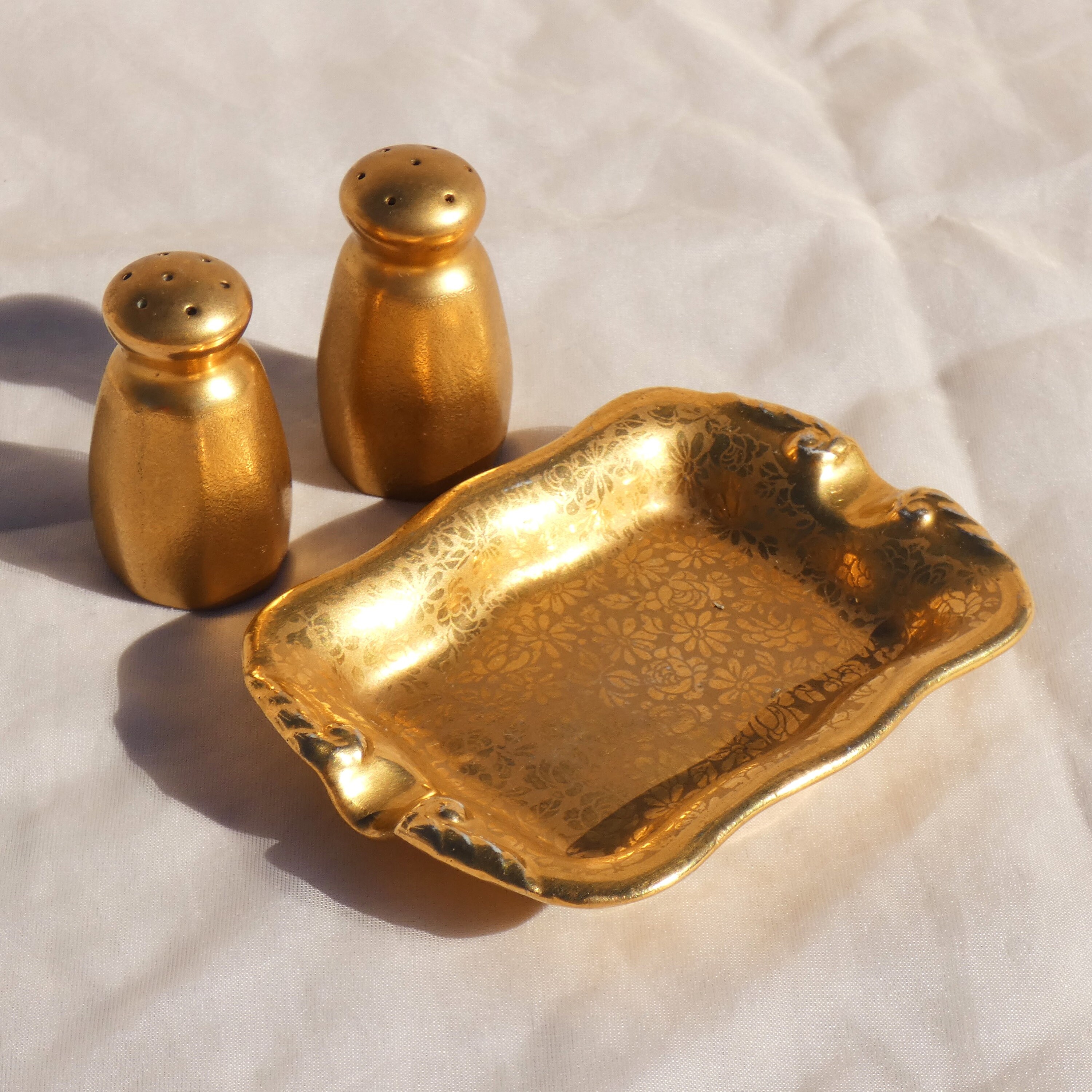 Gold Porcelain Pickard Salt and Pepper Shakers With Stouffer Fine China ...