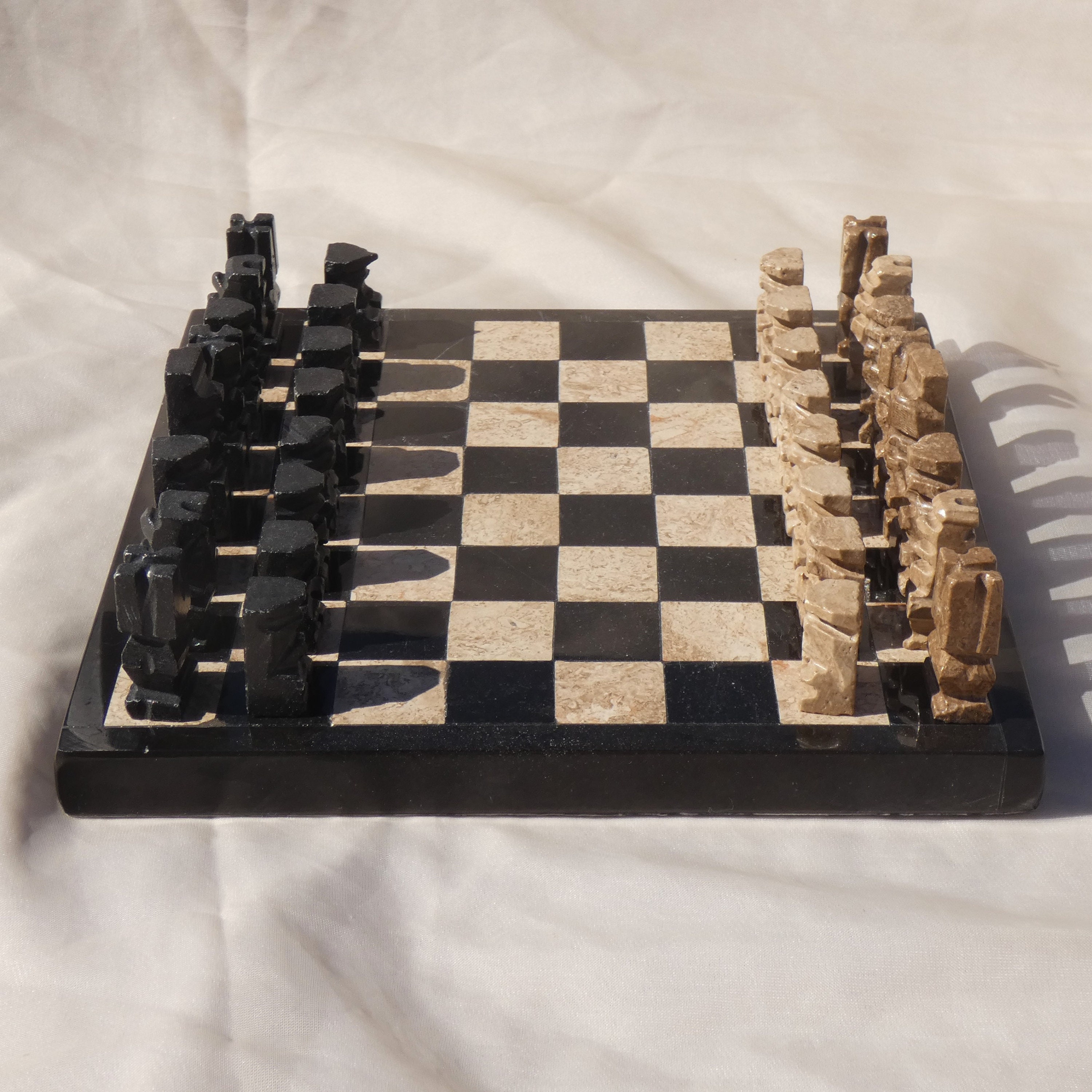 Small 7.25 Hand Carved Stone Chess Set Vintage Onyx Black Beige Maya ...