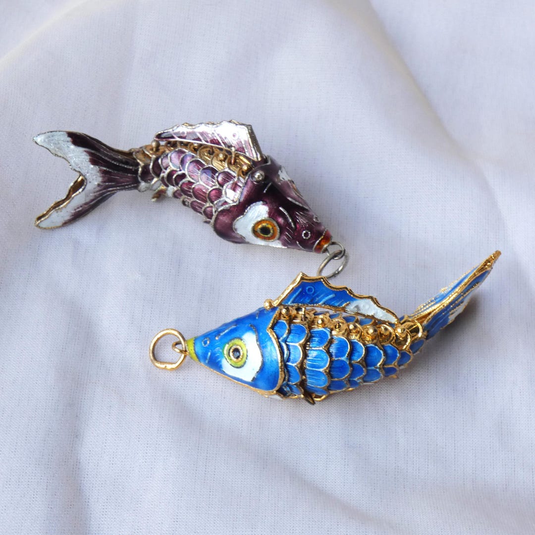 2.75 Cloisonne Articulated Koi Fish Pendant Vintage Charm Enamel Metal ...