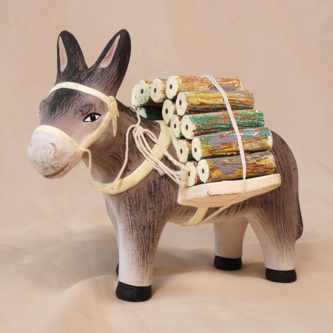 Ceramic Burro Pack Donkey With Logs Figurine Mexican Folk Art Vintage ...