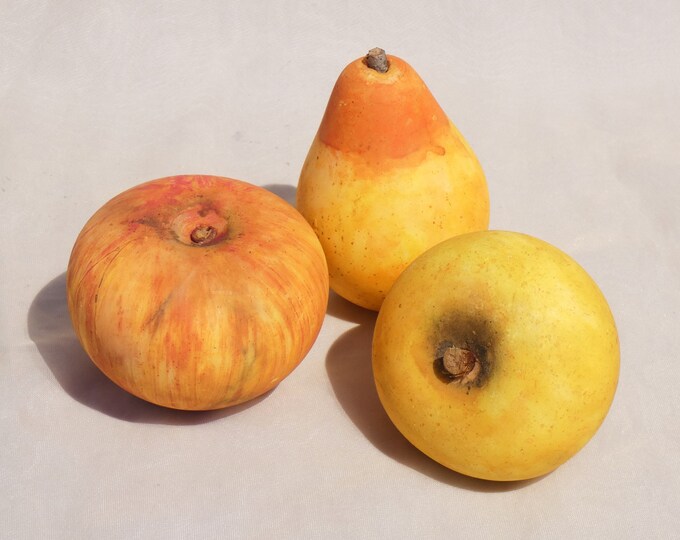 Apple and Pear Alabaster Stone Fruit Hand Painted Carved Handmade ...