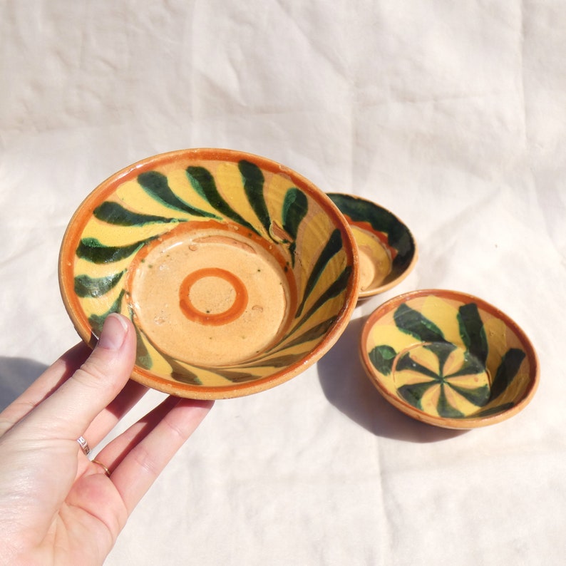 Set of 5 Mexican Folk Ceramic Serving Bowls Terracotta Green Glaze Studio Pottery Handmade ...