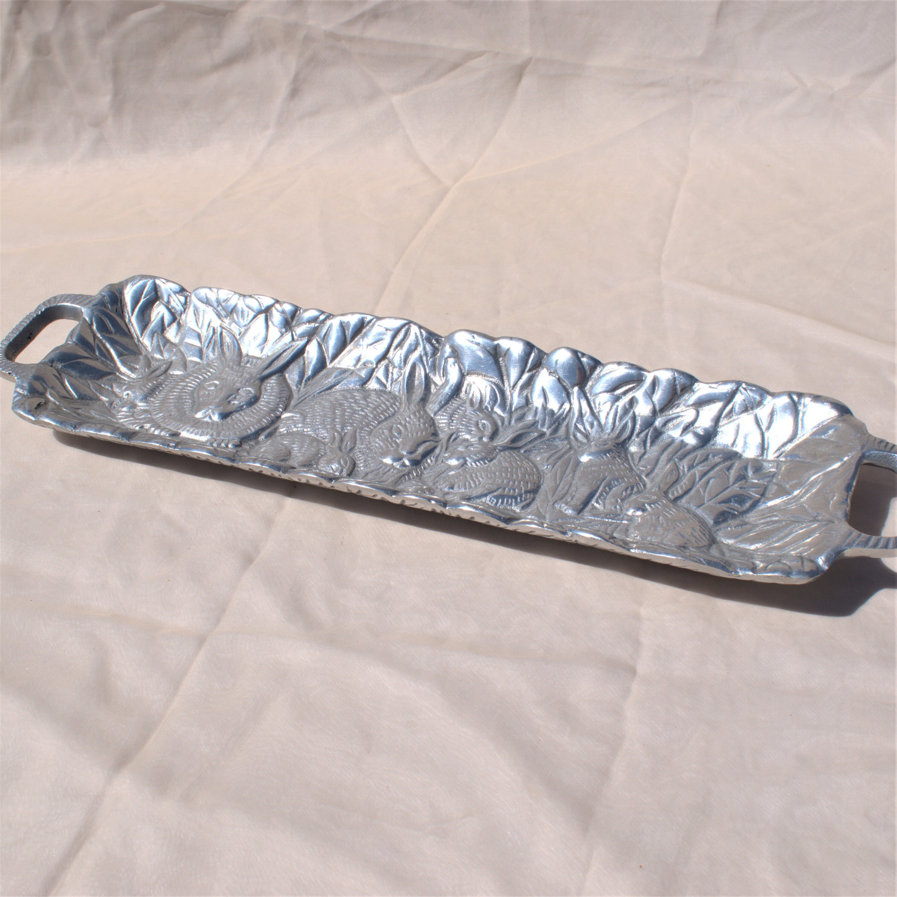 Pewter Serving Tray With Bunny Motif Made in India - Etsy
