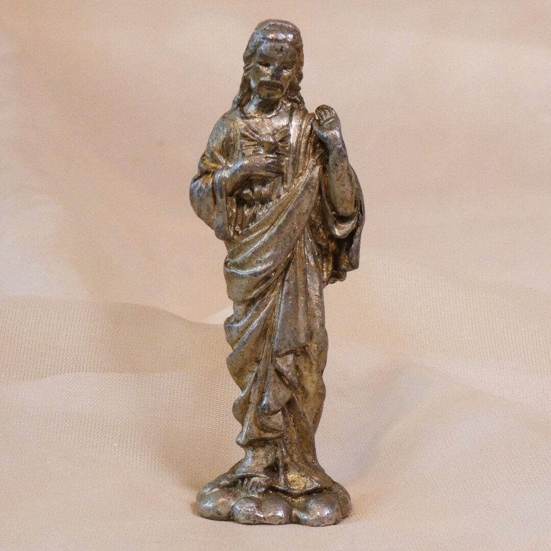 Sacred Heart of Jesus Pewter Metal Miniature Figurine Vintage Antique ...