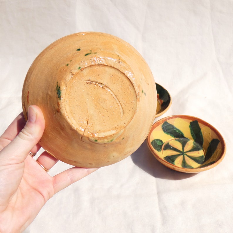 Set of 5 Mexican Folk Ceramic Serving Bowls Terracotta Green Glaze ...