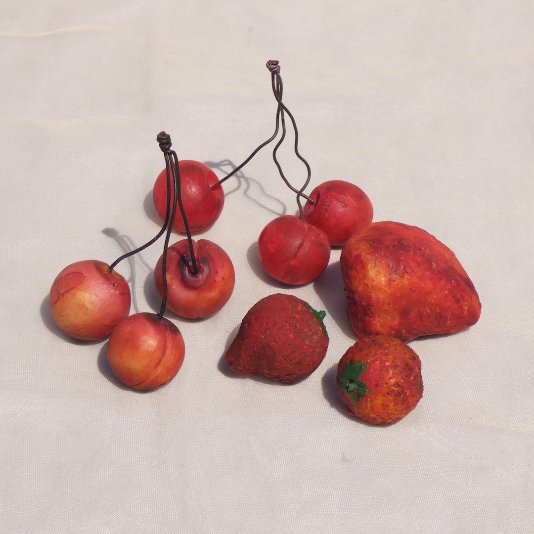 Red Berries Alabaster Stone Fruit Strawberry Cherries Carved Handmade ...