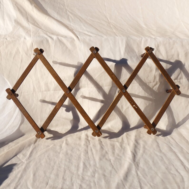 Brown Handmade Wooden Accordion Peg Rack Set of 10 Hooks for Mugs Dish ...