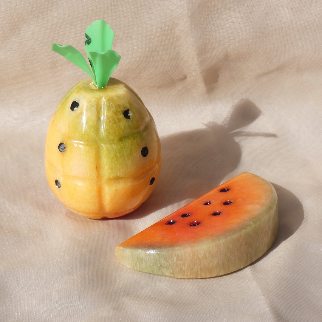 Dyed Italian Alabaster Stone Fruit Pineapple or Pink Watermelon Slice ...