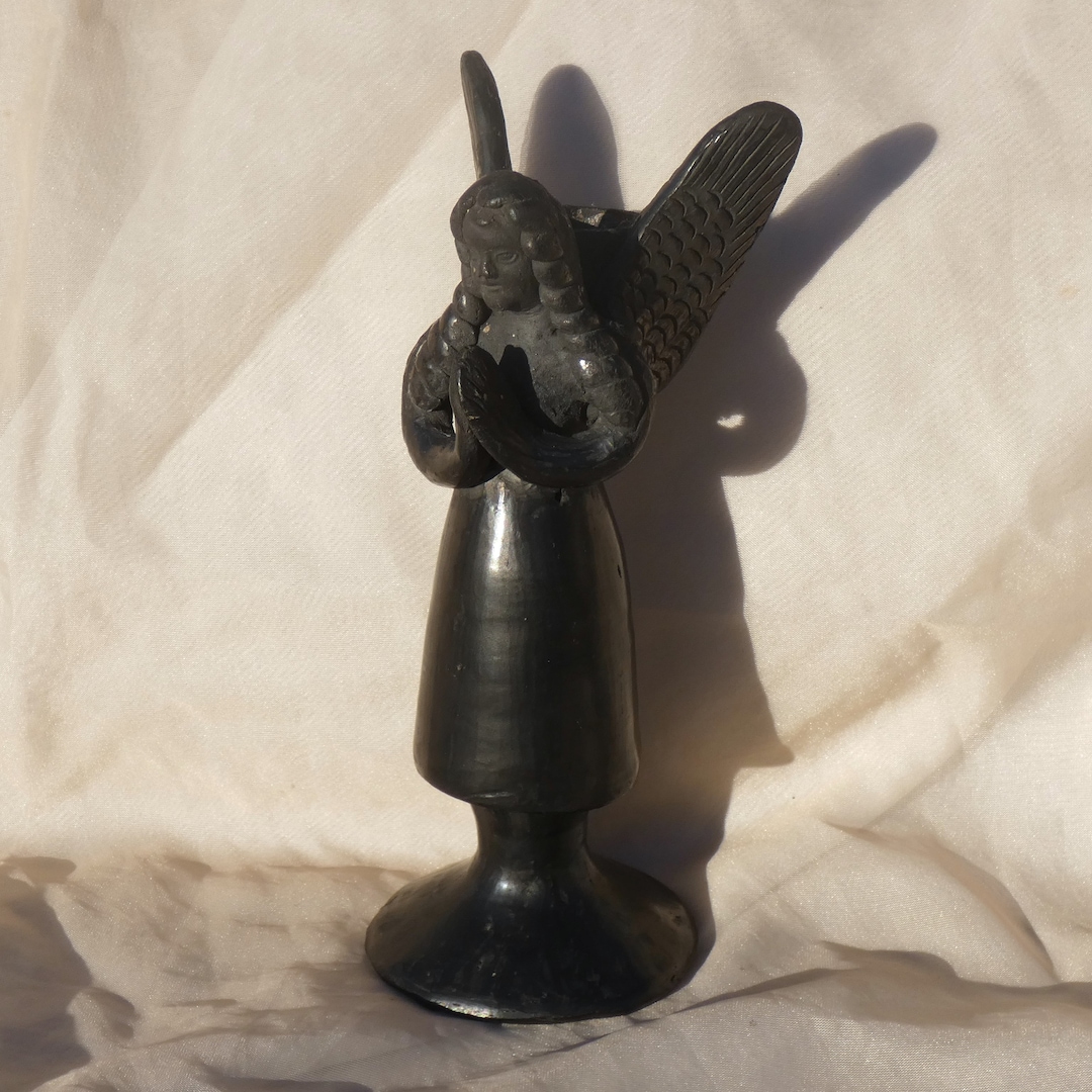 Barro Negro Black Ceramic Angel Candlestick Holder Folk Art - Etsy