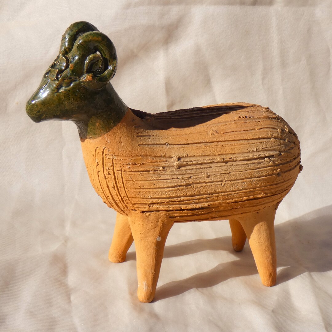 Ram Ceramic Sculpture With Green Glazed Head MCM Mexico Chia Pet ...