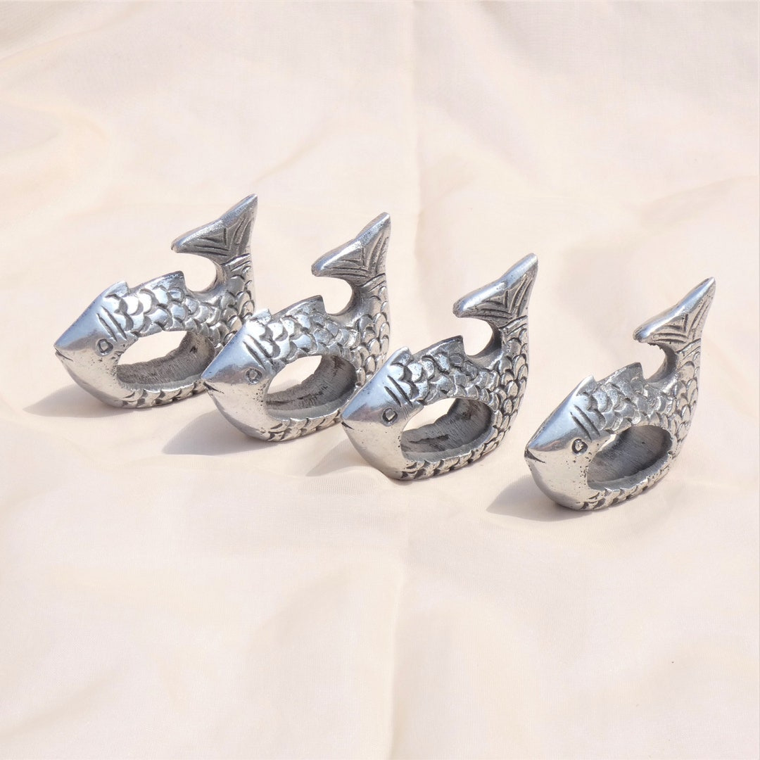 Vintage Pewter Silver Metal Koi Fish Napkin Rings Made in India Set of ...