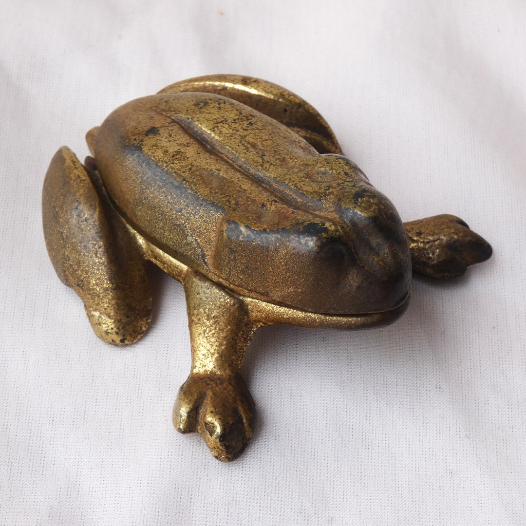 Solid Brass Frog Hinged Ashtray or Match Safe Holder Vintage Trinket ...