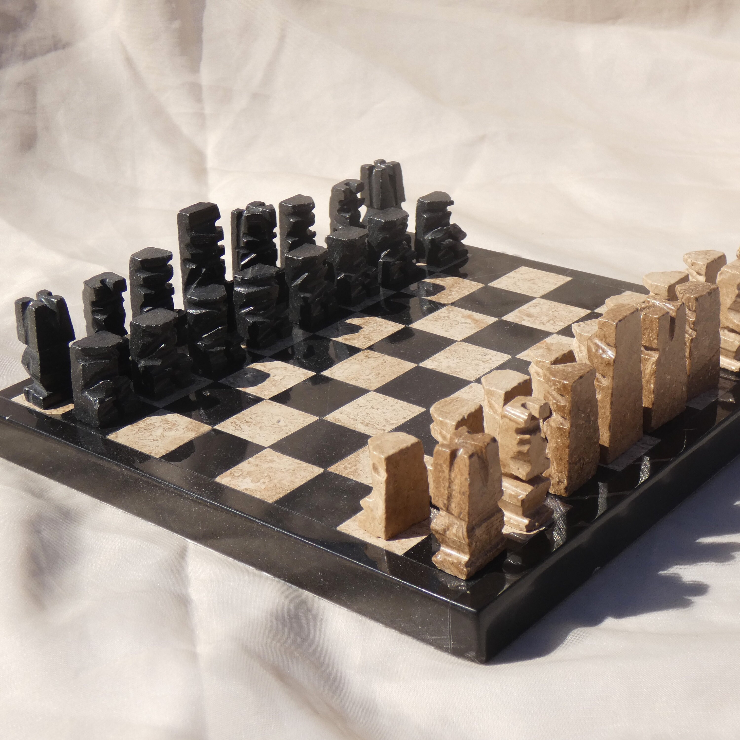 Small 7.25 Hand Carved Stone Chess Set Vintage Onyx Black Beige Maya ...