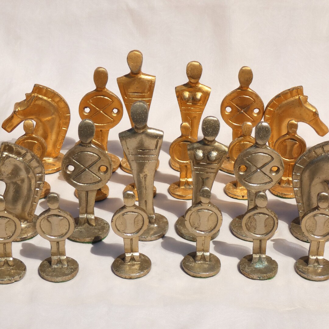 Cast Metal Cycladic Greek Chess Set Vintage Handmade Cyclades Silver ...