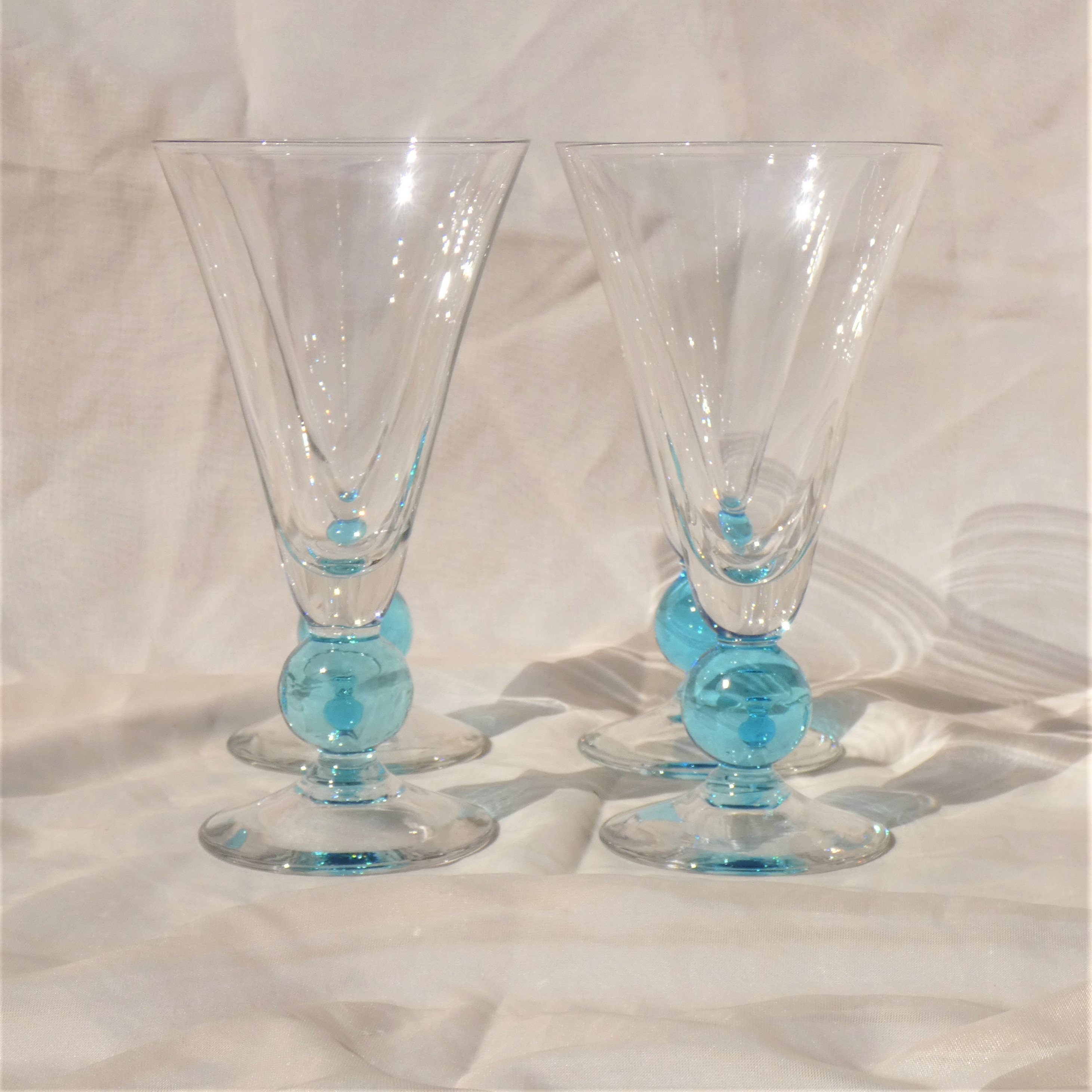 Water Goblets Bryce Apollo Cerulean Blue Glasses Crystal Set of 4 Mid ...