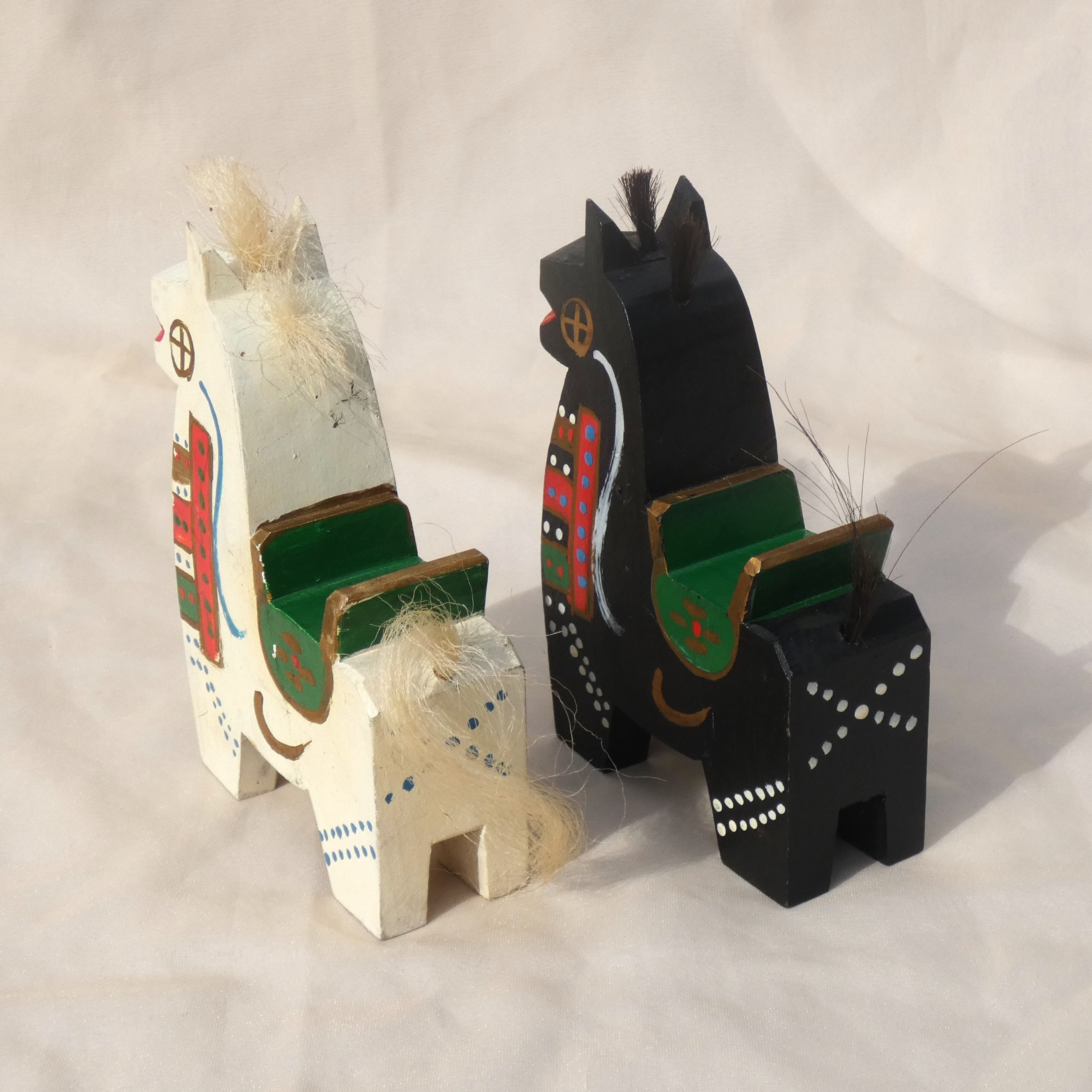 Pair of Japanese Yawata Uma Folk Art Wood Horses Black White Hand ...