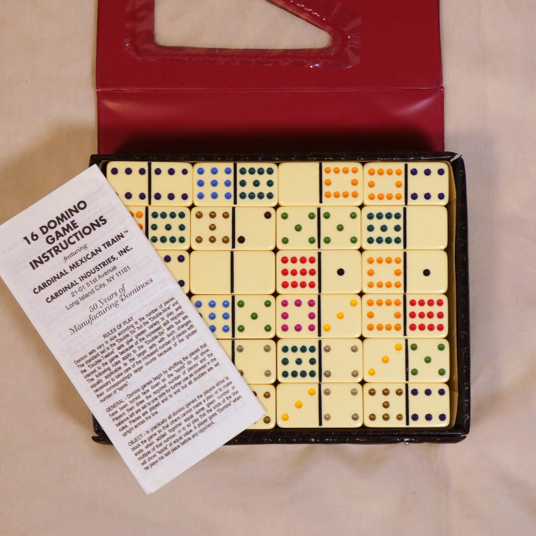 Classic Double Twelve Jumbo Size Dominoes Set of 91 White Multicolor ...