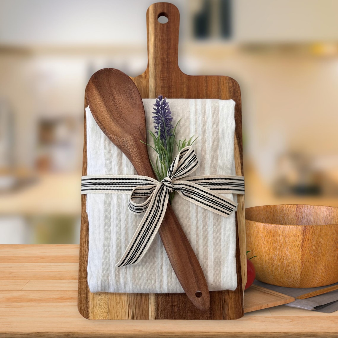 Wooden Cutting Board Gift Set With Spoon and Tea Towel - Etsy