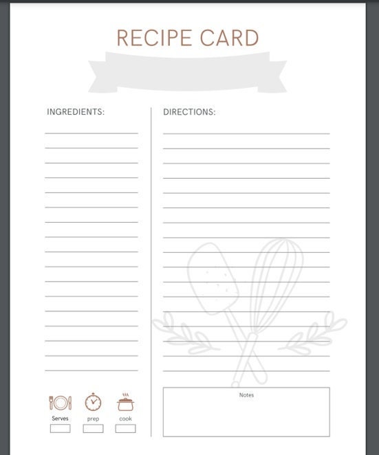 Printable Recipe Card - Etsy
