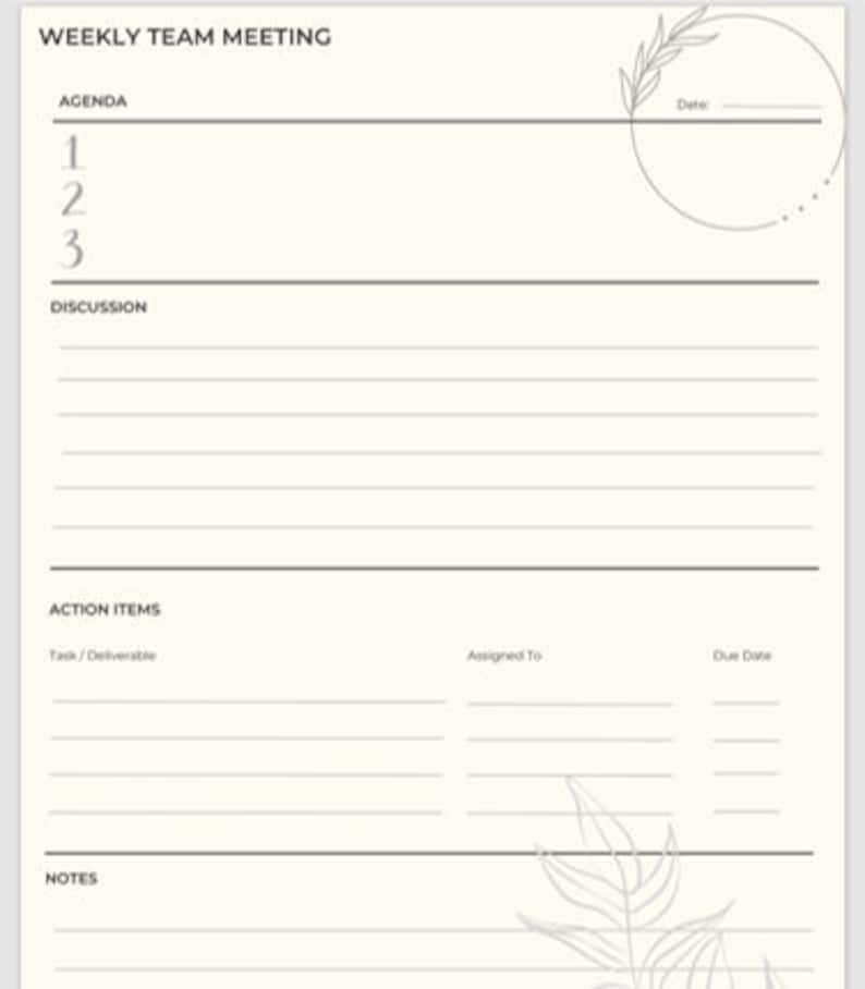 Weekly Team Meeting Printable Template - Etsy