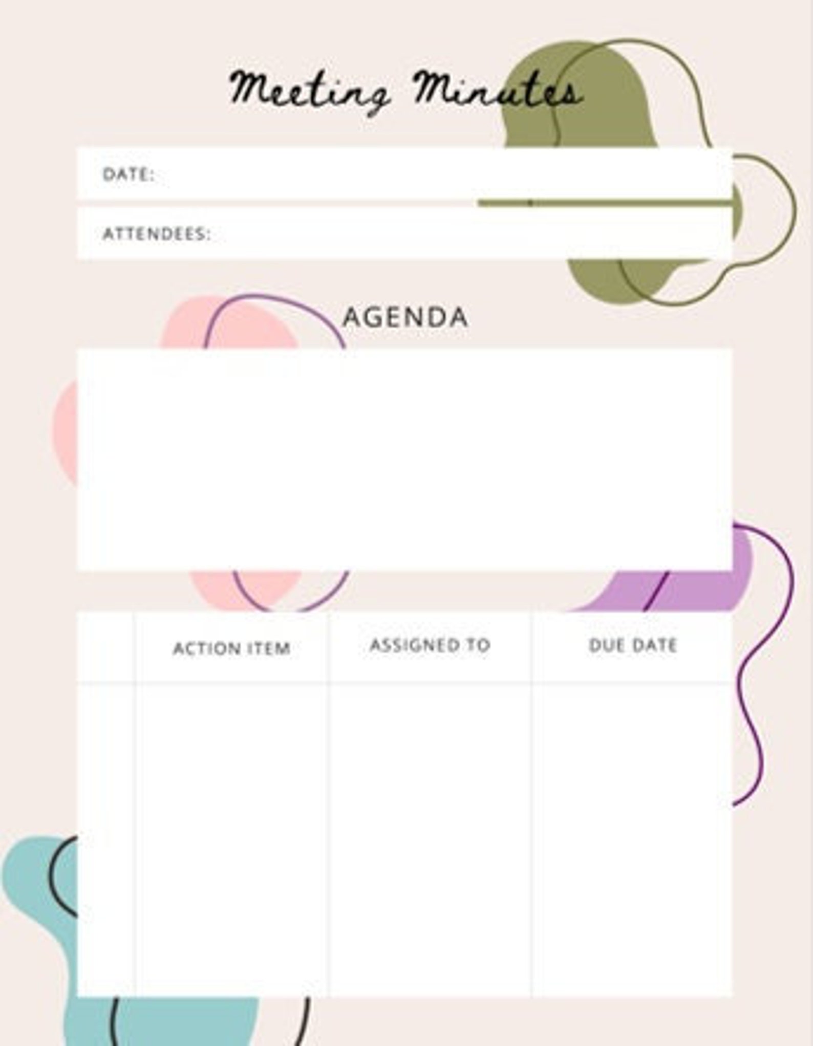 Meeting Minutes Printable Template - Etsy