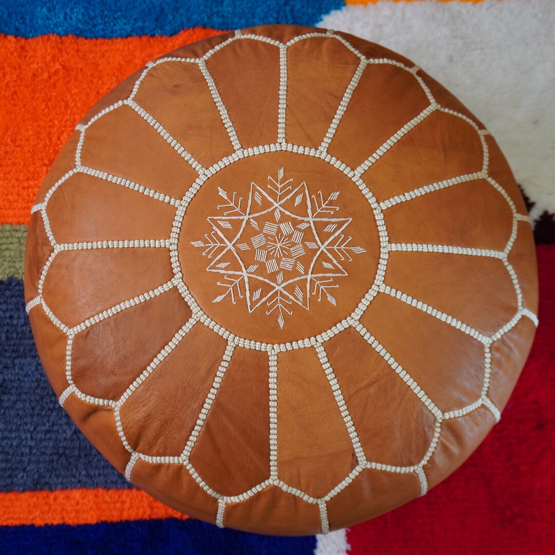 Moroccan Handcrafted Leather Pouf, Handmade Leather Pouf, Brown Clean ...