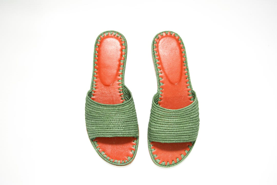 Handmade Raffia Slide Sandals, Comfortable, Lightweight Summer Shoes ...