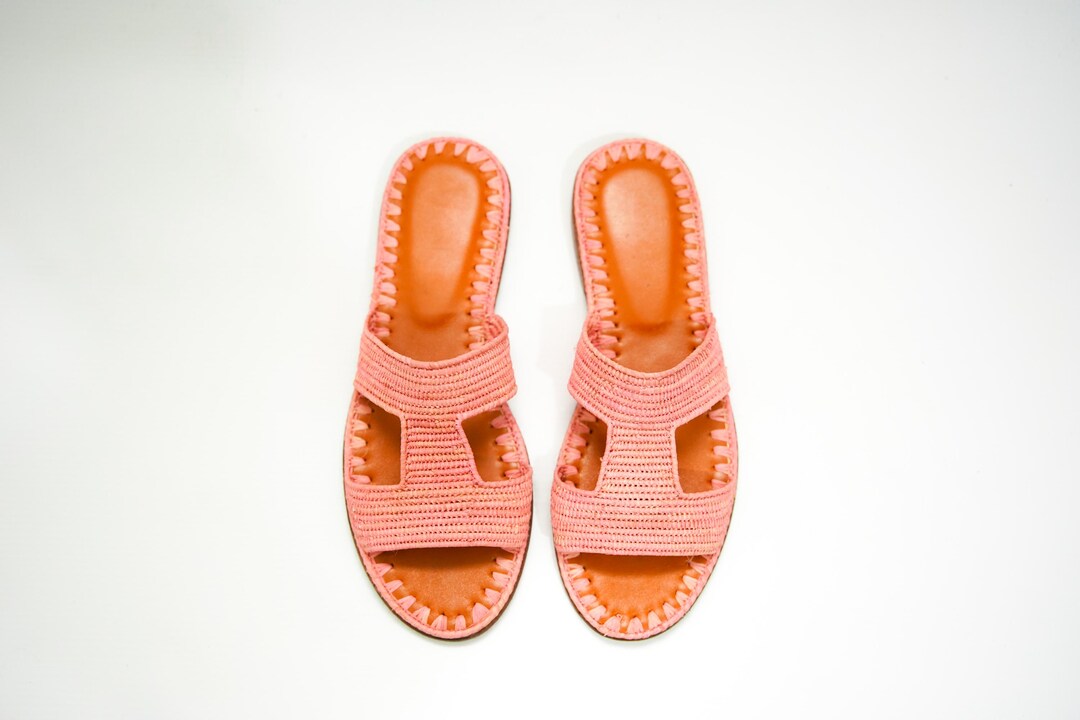 Handmade Raffia Slide Sandals, Comfortable, Lightweight Summer Shoes ...
