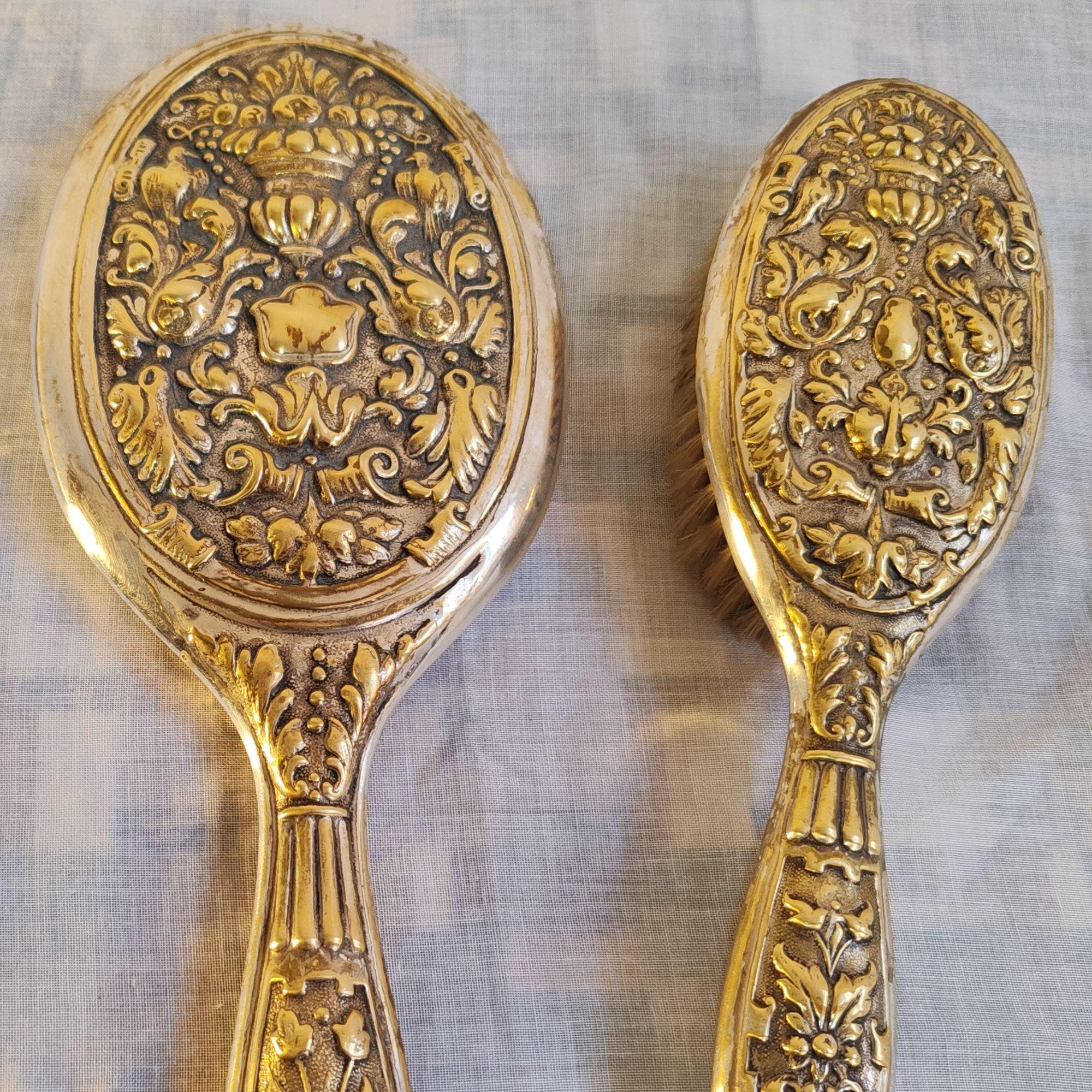 Antique Copper Art Deco Hand Mirror & Brush Set - 1920s Vintage Vanity ...