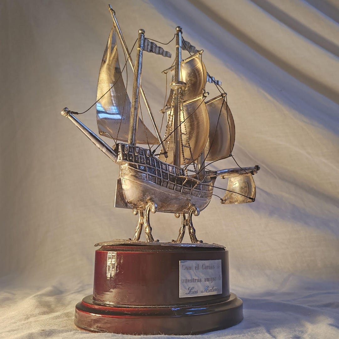 Vintage Silver Metal Santa María 1492 Ship Model – Christopher Columbus ...