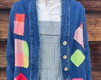 Custom Patchwork Denim Jacket-pink Floral Theme - Etsy