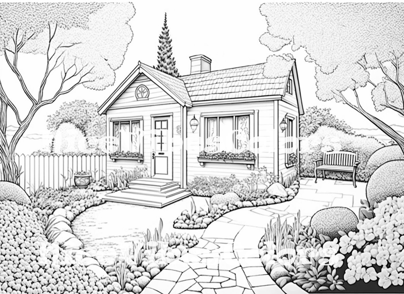 20 Cozy Cottages: Grayscale Coloring Book for Adults Printable PDF ...