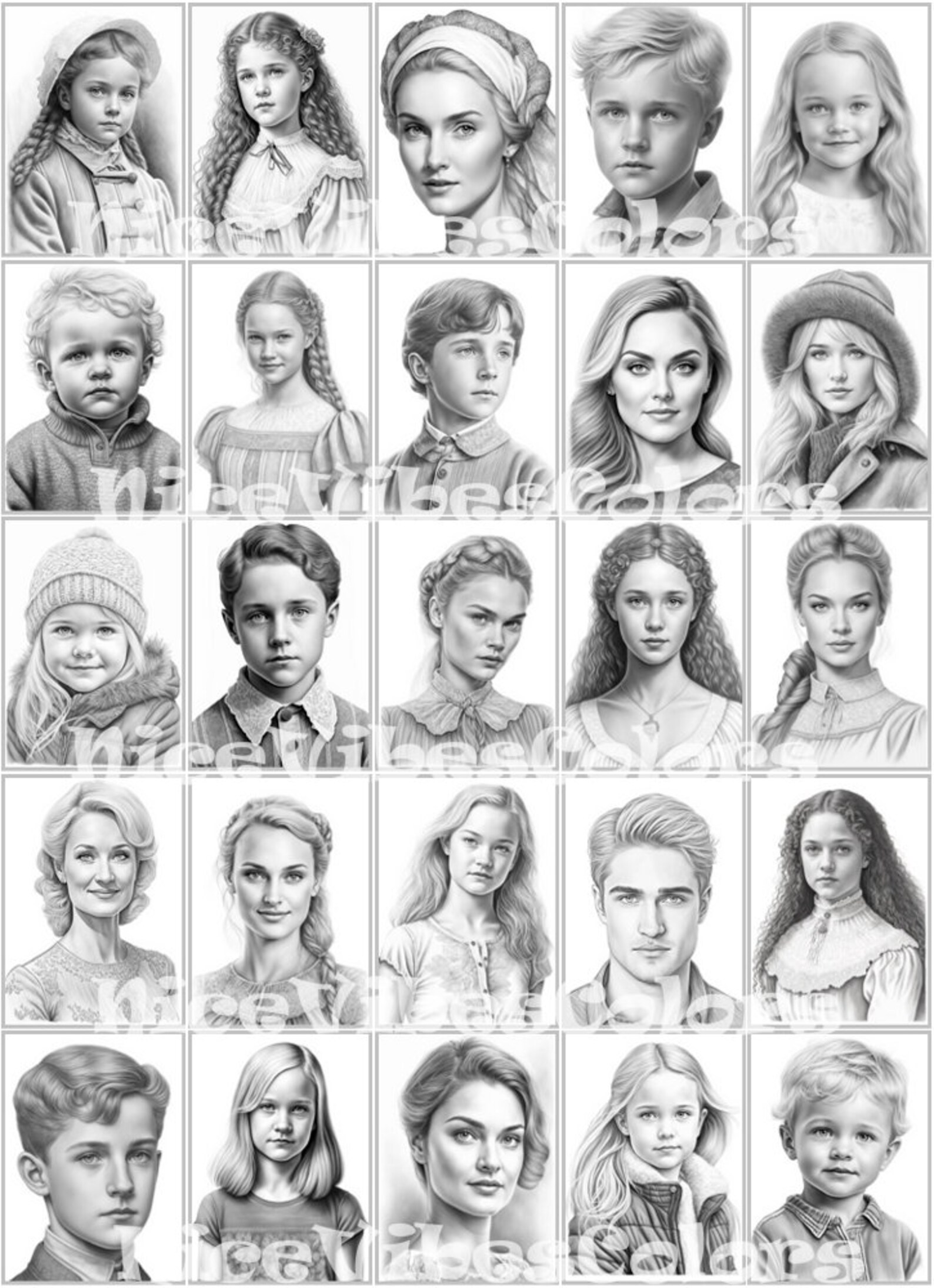25 Easy Portraits: Grayscale Coloring Book for Adults and Children ...