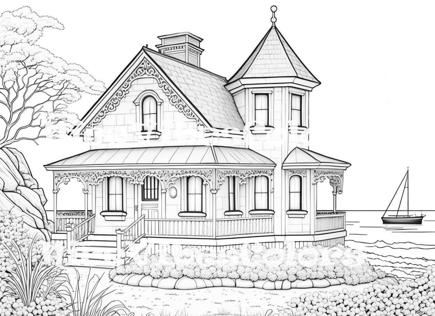 20 Cozy Cottages: Grayscale Coloring Book for Adults Printable PDF ...