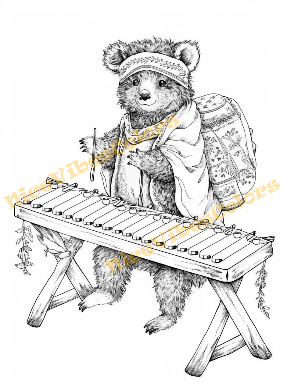 Animals Musicians: Coloring Book for Adults - Printable PDF, Instant ...